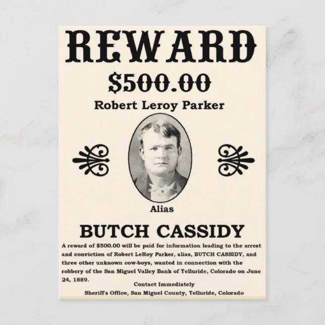 Wanted Butch Cassidy Postcard | Zazzle