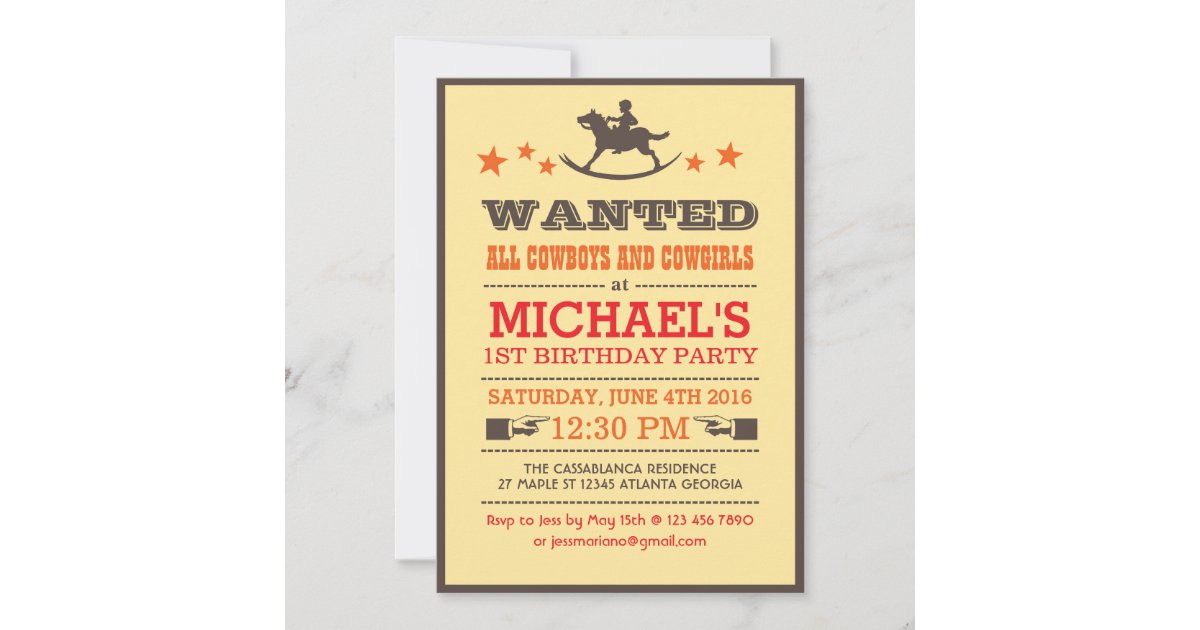 Wanted Country Western Cowboy Birthday Invitation | Zazzle
