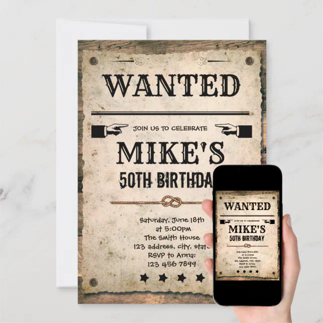 Wanted cowboy birthday Invitation | Zazzle