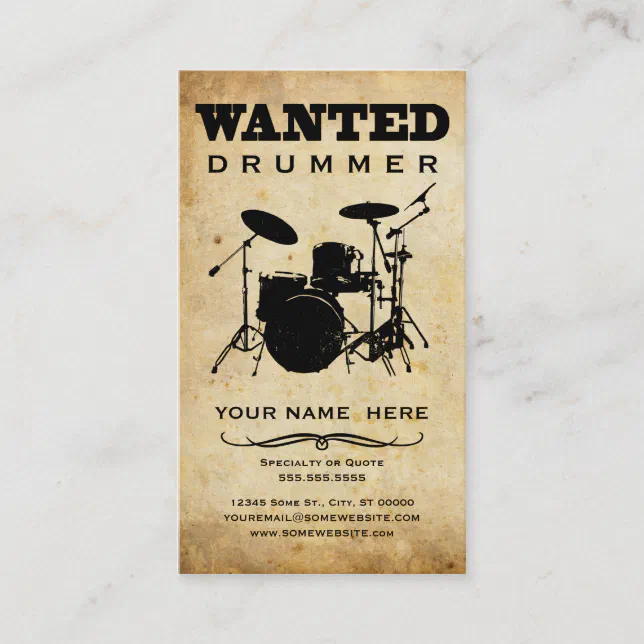 wanted : drummer business card | Zazzle
