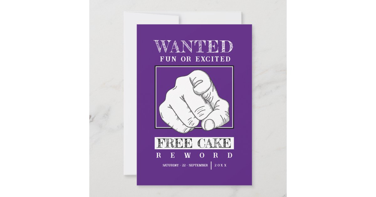 Wanted Fun Hand Pointing | Purple Calligraphy Invitation | Zazzle
