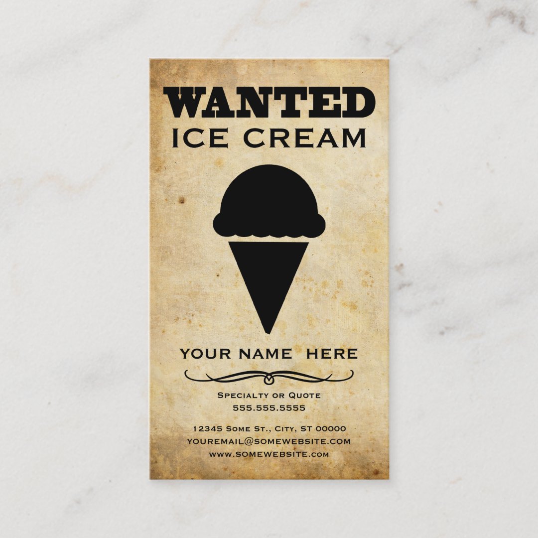 wanted : ice cream business card | Zazzle