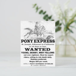 Wanted Pony Express Rider Postcard | Zazzle