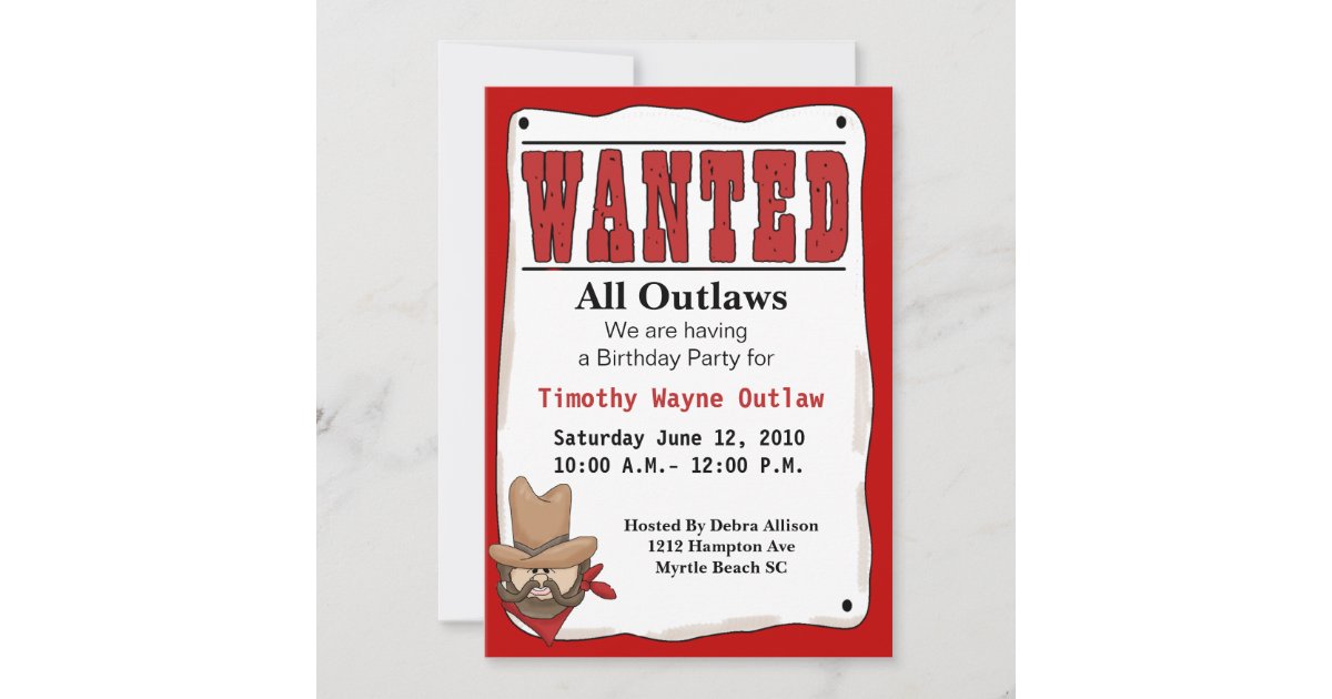 Wanted Poster Birthday Invitation | Zazzle