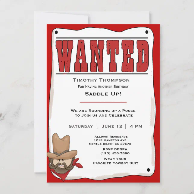 Wanted Poster Birthday Invitation | Zazzle