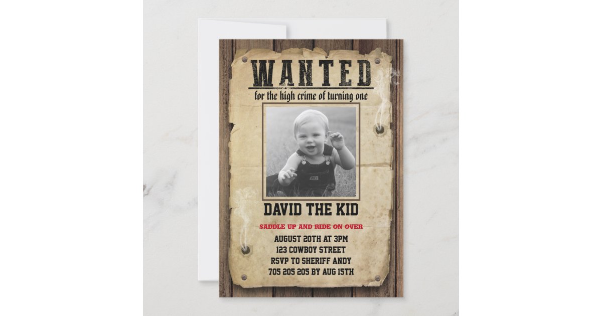 Wanted Poster Boy First Birthday Cowboy Invitation | Zazzle