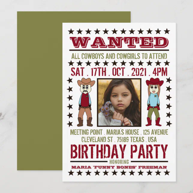 Wanted Poster, Cartoon Western Birthday Invitation | Zazzle