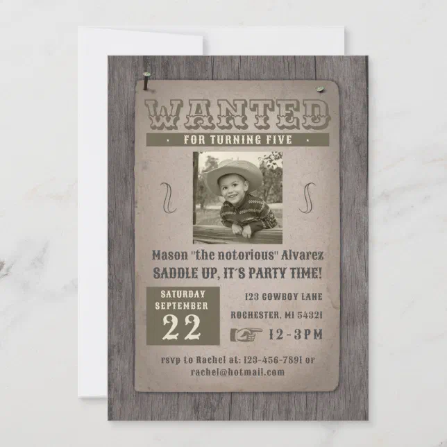 wanted poster cowboy birthday invitation | Zazzle