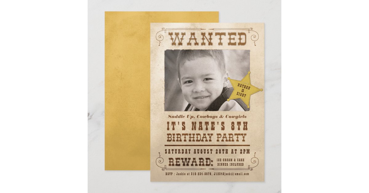 Wanted Poster Cowboy Western Birthday Party Invitation | Zazzle