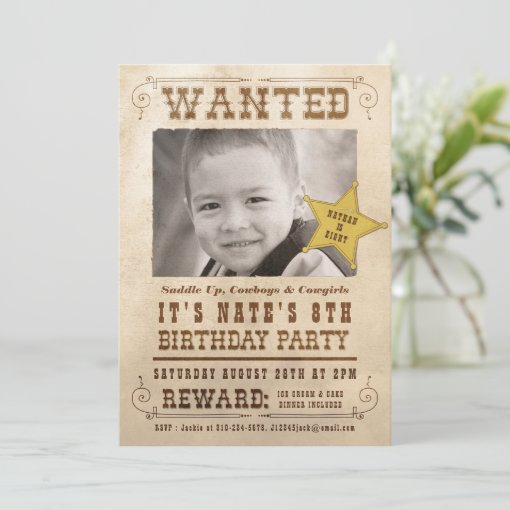 Wanted Poster Cowboy Western Birthday Party Invitation | Zazzle