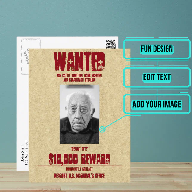 Wanted Poster Custom Template Postcard | Zazzle