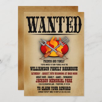 Wanted Poster Family Barbeque Invitations | Zazzle