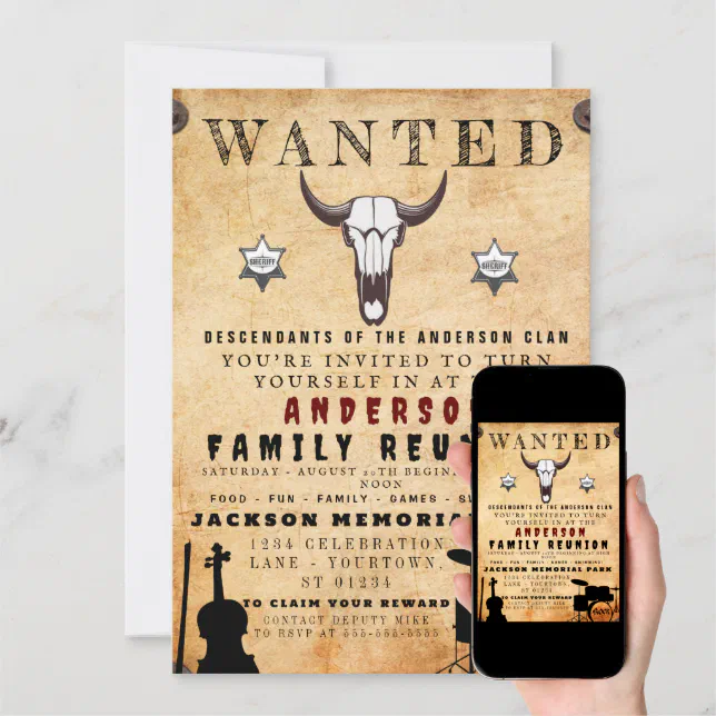 Wanted Poster Family Reunion Barbeque Invitation | Zazzle