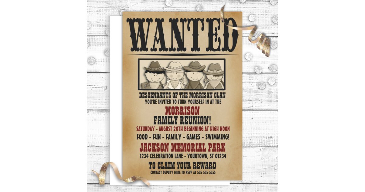 Wanted Poster Family Reunion Barbeque Invitation | Zazzle