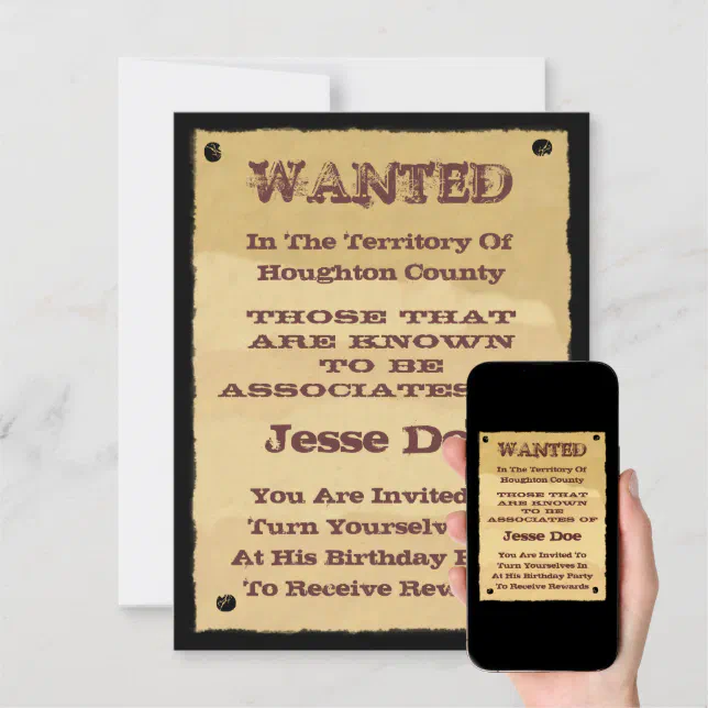 Wanted Poster Invitations to Western Themed Party | Zazzle