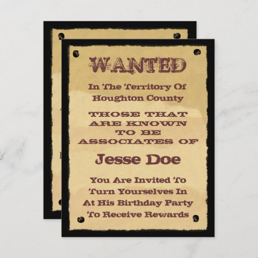 Wanted Poster Invitations to Western Themed Party | Zazzle