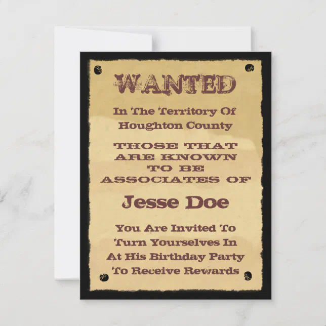 Wanted Poster Invitations to Western Themed Party | Zazzle