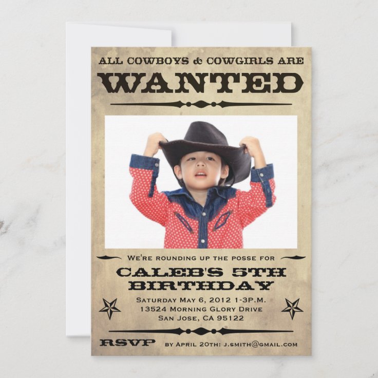 Wanted Poster Kids Party Invitation | Zazzle
