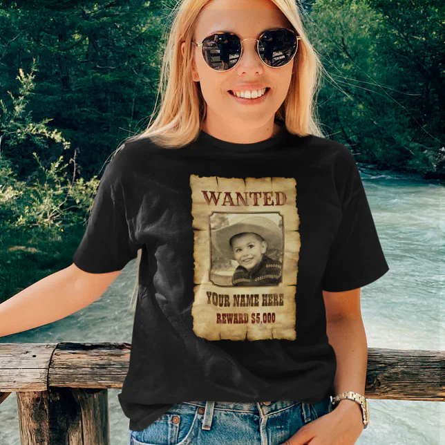 Wanted Poster | Vintage Wild West Photo Template T-Shirt | Zazzle