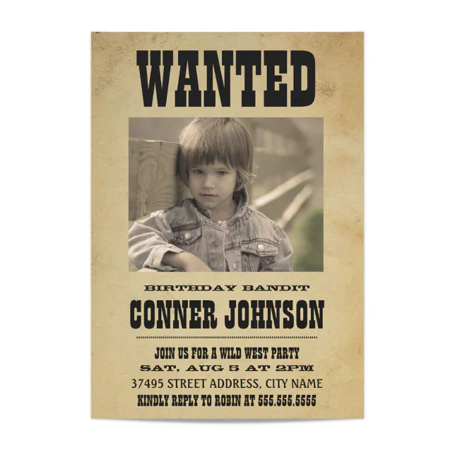 WANTED Vintage Birthday Party Invitation | Zazzle