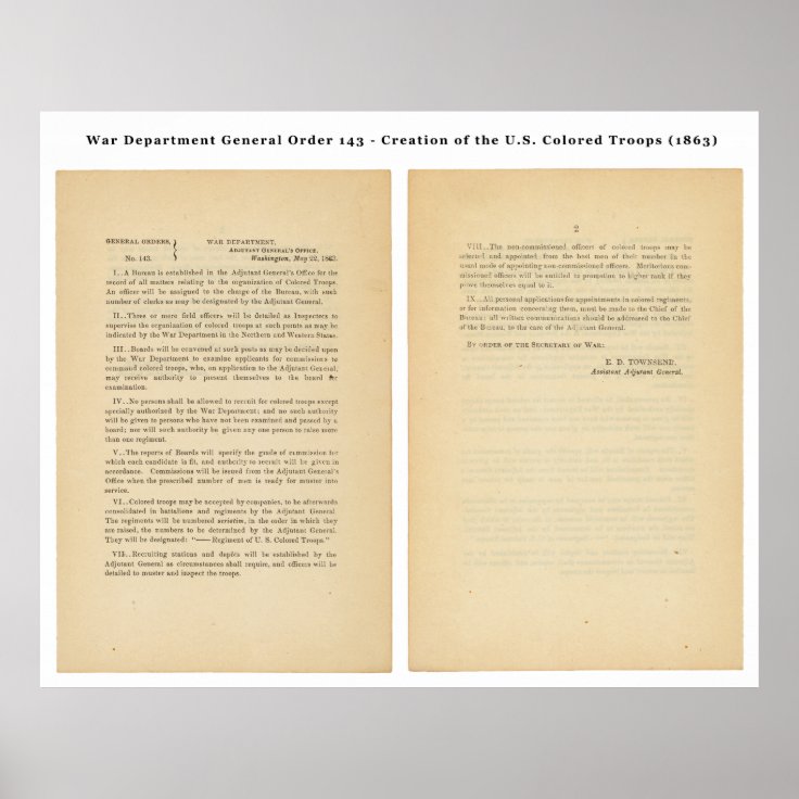 War Department General Order 143 Colored Troops Poster | Zazzle