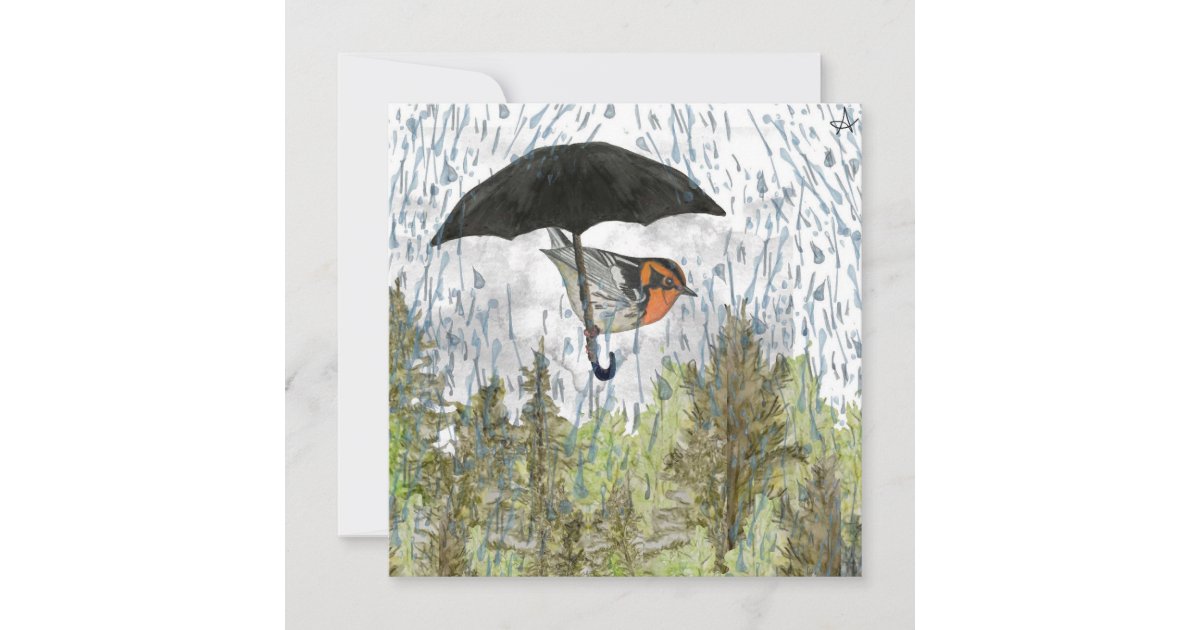 Warbler Rainy Day Umbrella Blank Flat Note Card | Zazzle