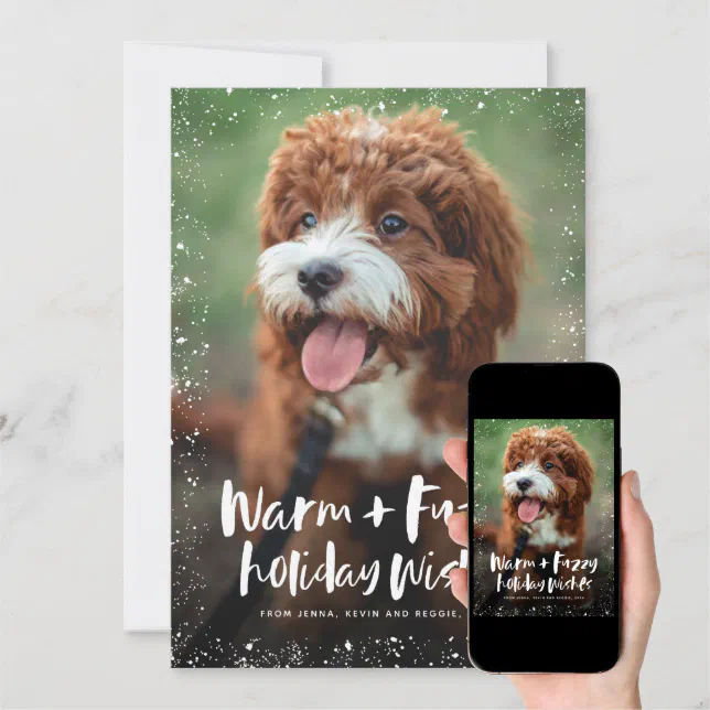 Warm and fuzzy holiday wishes pet Christmas card | Zazzle