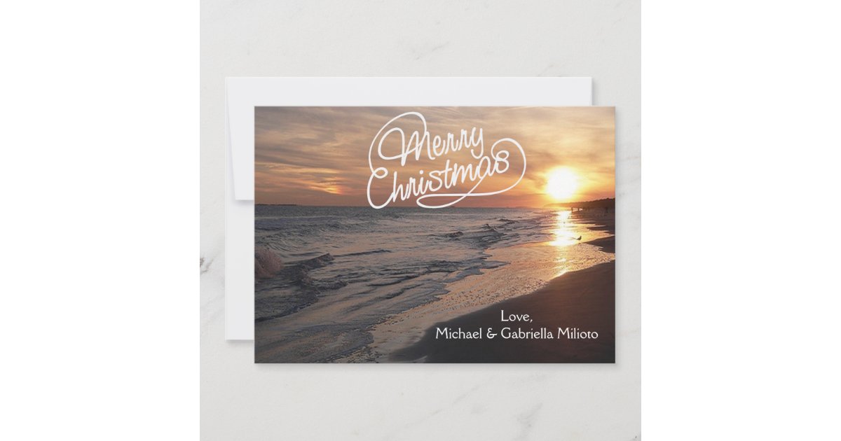 Warm Beach With Sunset Christmas Card | Zazzle