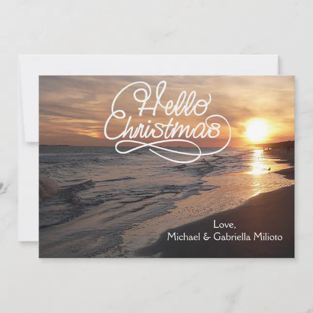 Warm Beach With Sunset Christmas Card | Zazzle