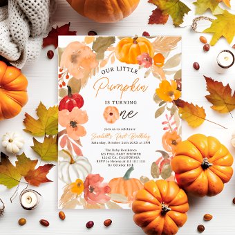 Warm Boho fall Little Pumpkin First Birthday Party Invitation | Zazzle