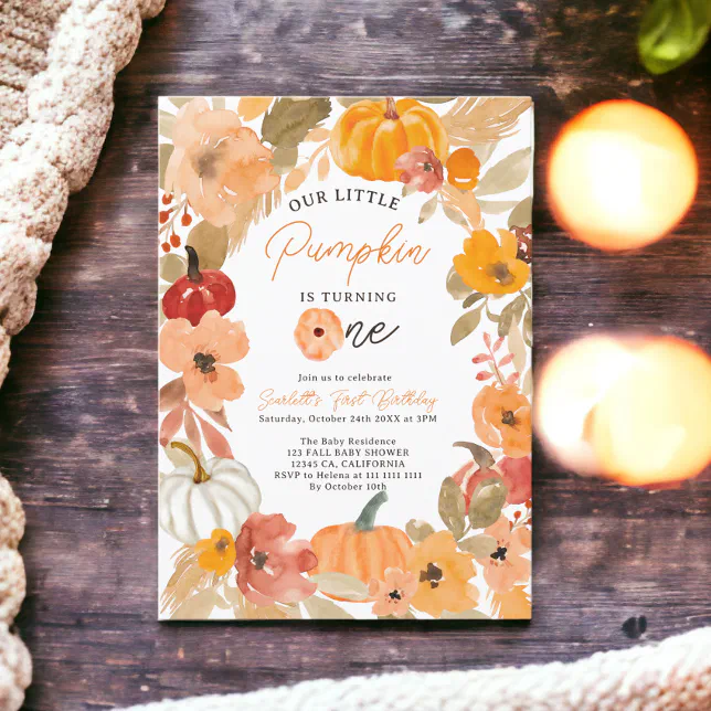 Warm Boho fall Little Pumpkin First Birthday Party Invitation | Zazzle