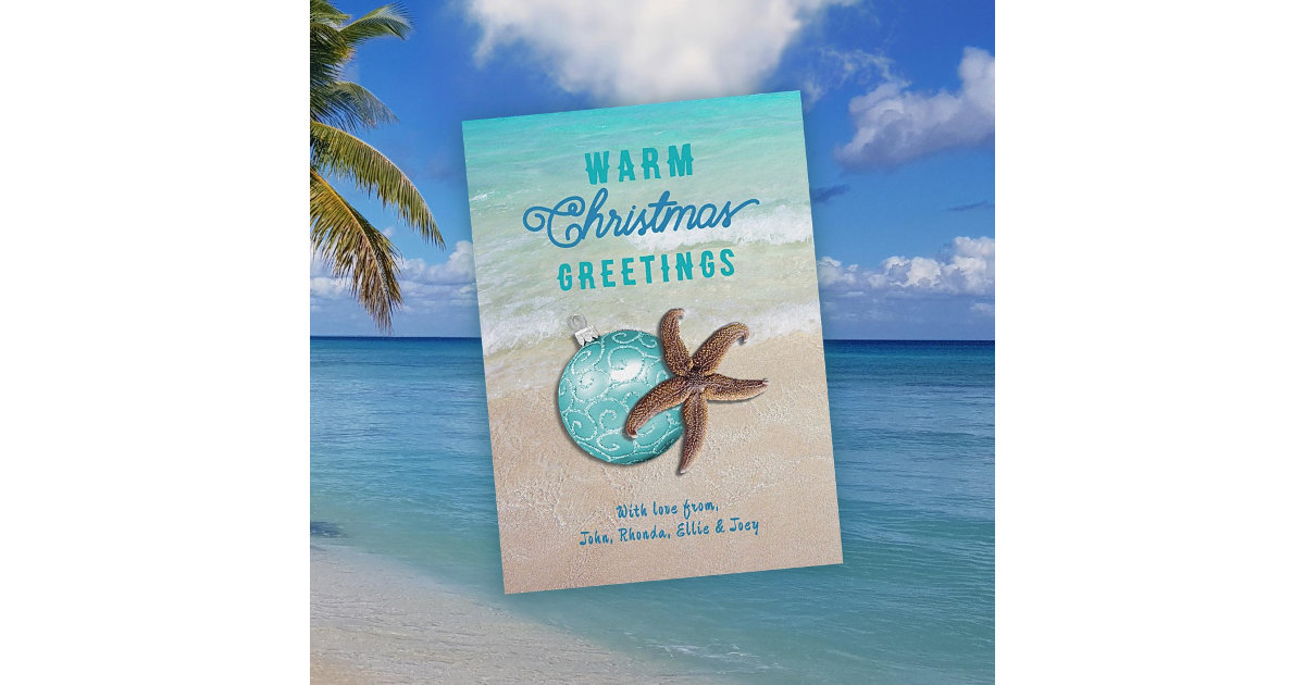 Warm Christmas Greetings Starfish Beach Scene Holiday Card | Zazzle