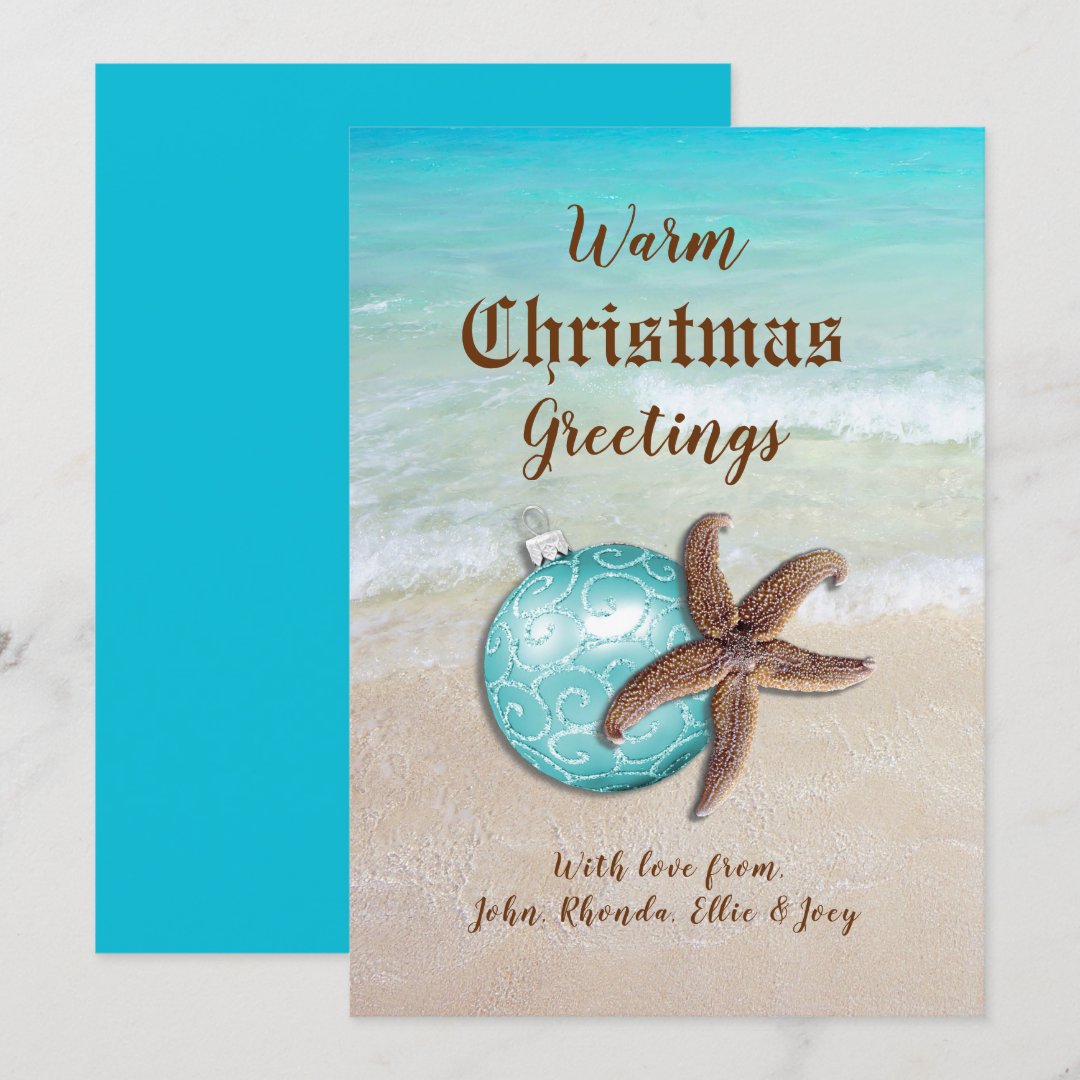 Warm Christmas Greetings Starfish Beach Scene Holiday Card | Zazzle