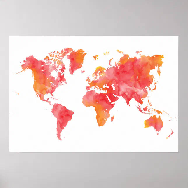Warm Colored Watercolor World Map Poster | Zazzle