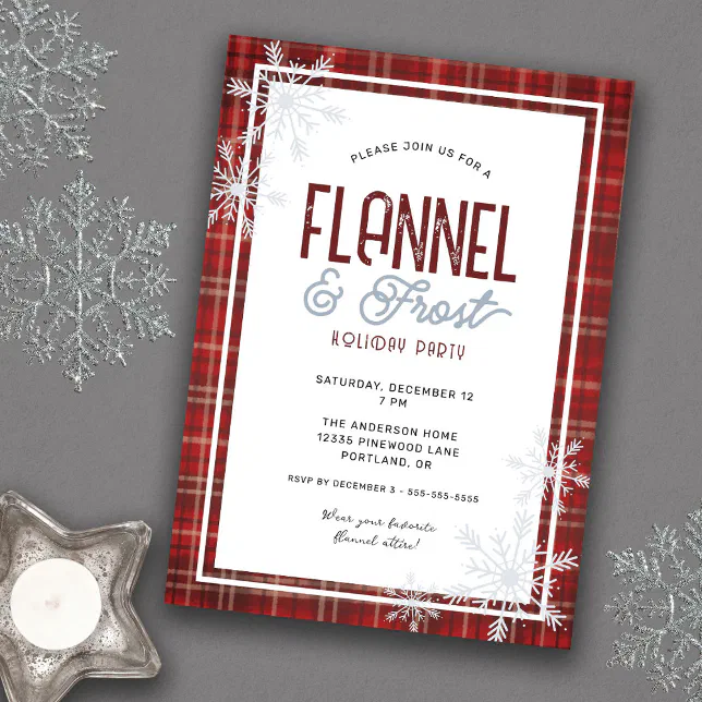 Warm Flannel and Frost Christmas Holiday Party Invitation | Zazzle