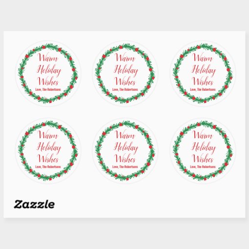 Warm Holiday Wishes Labels, Gift Tags, Christmas Classic Round Sticker ...