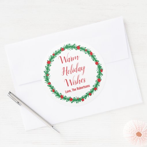 Warm Holiday Wishes Labels, Gift Tags, Christmas Classic Round Sticker ...