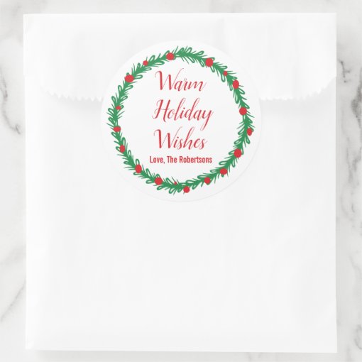 Warm Holiday Wishes Labels, Gift Tags, Christmas Classic Round Sticker ...