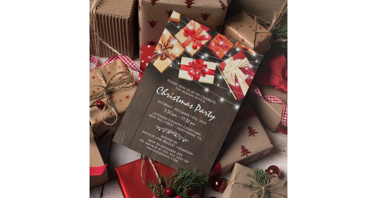 Warm Rustic Christmas Holiday Party Invitation | Zazzle
