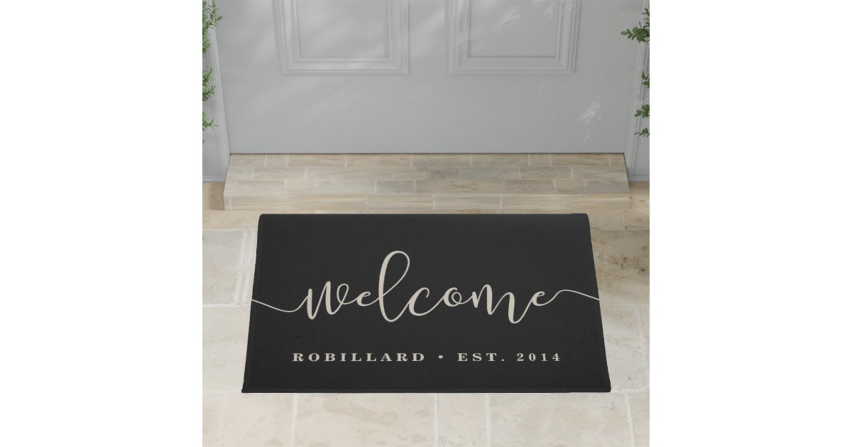Warm Welcome | Modern Calligraphy Personalized Doormat | Zazzle
