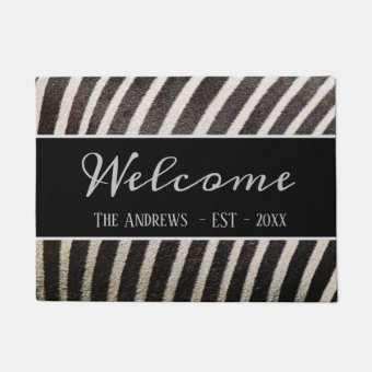 Warm Welcome Modern Zebra Print Personalised Doormat | Zazzle