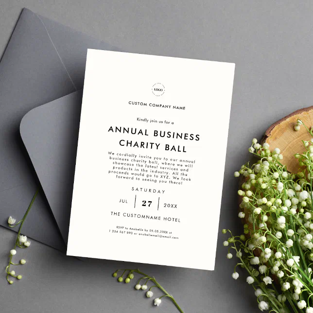 Warm White Logo Business Company Dinner Party Invitation | Zazzle