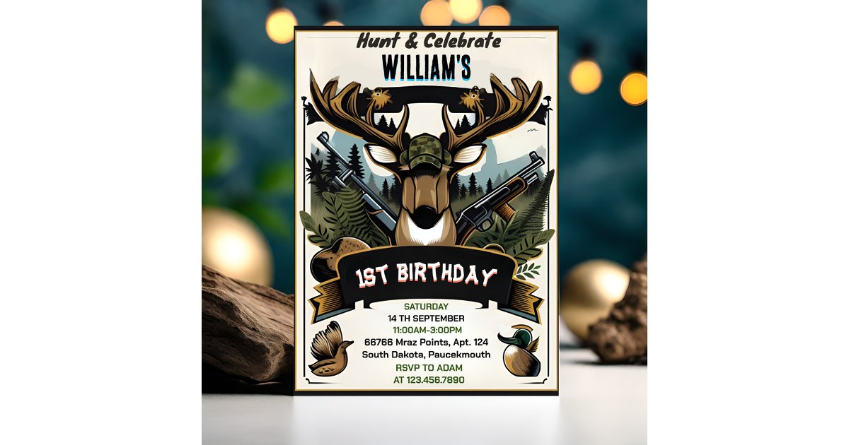 warm Wild Camo Oh Deer Duck hunting 1st birthday Invitation | Zazzle