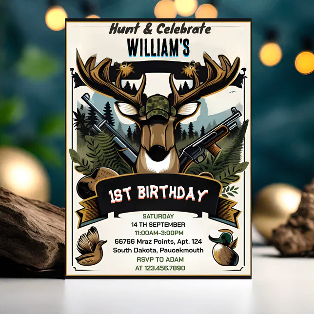 warm Wild Camo Oh Deer Duck hunting 1st birthday Invitation | Zazzle