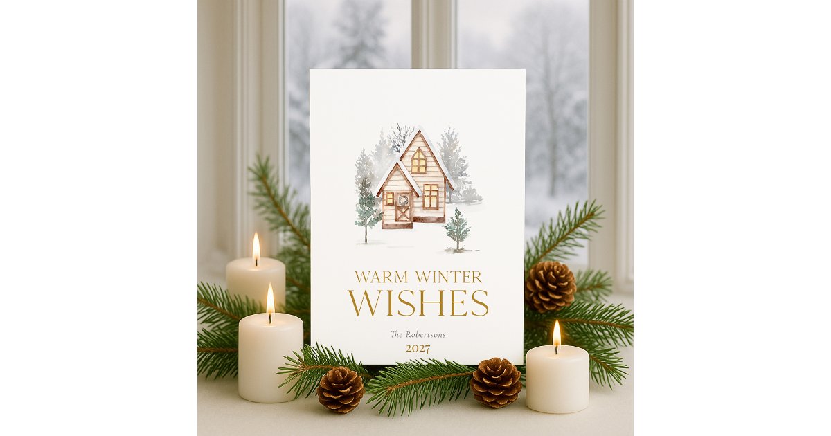 Warm Winter Wishes Cottage Christmas Card | Zazzle