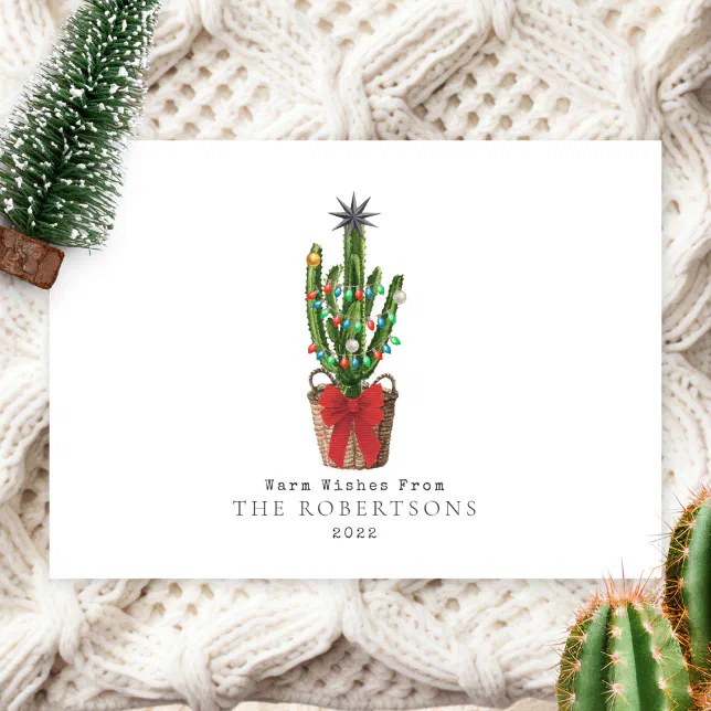 Warm Wishes Cactus Christmas Holiday Card | Zazzle