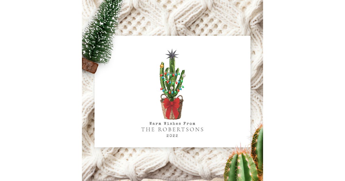 Warm Wishes Cactus Christmas Holiday Card | Zazzle