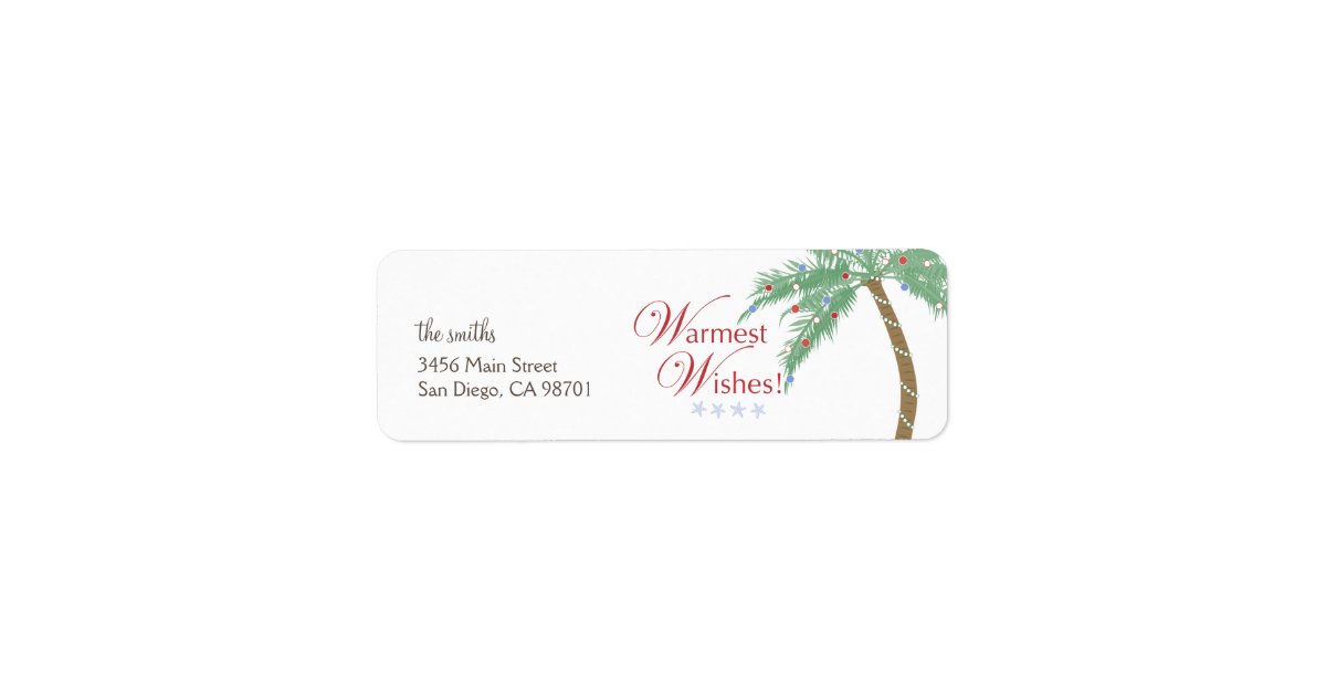 Warm Wishes Palm Tree Holiday Return Address Label | Zazzle