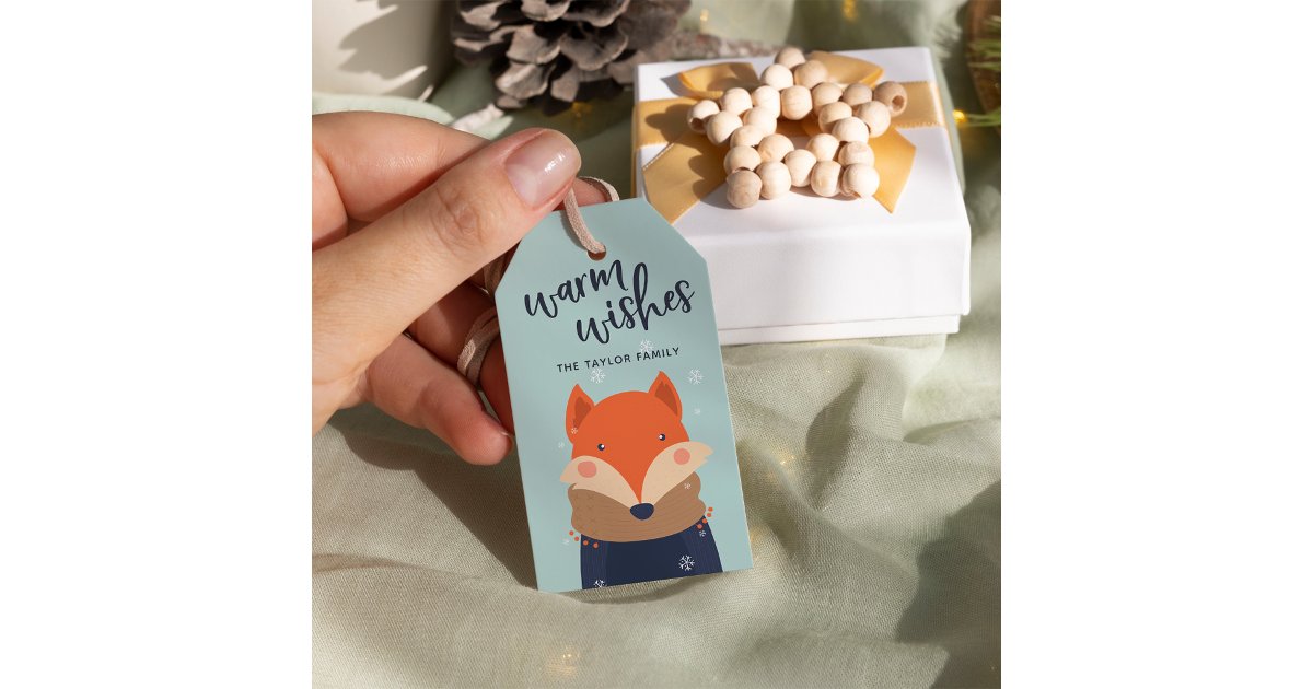 Warm Wishes | Personalized Winter Fox Gift Tags | Zazzle