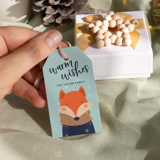 Warm Wishes | Personalized Winter Fox Gift Tags | Zazzle